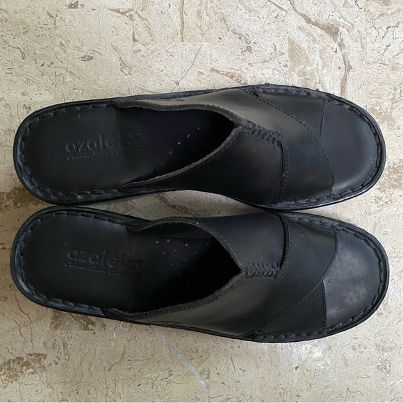 Azaleia | Shoes | Black Leather Clogs Mules Slip On Wedge Open Toe ...